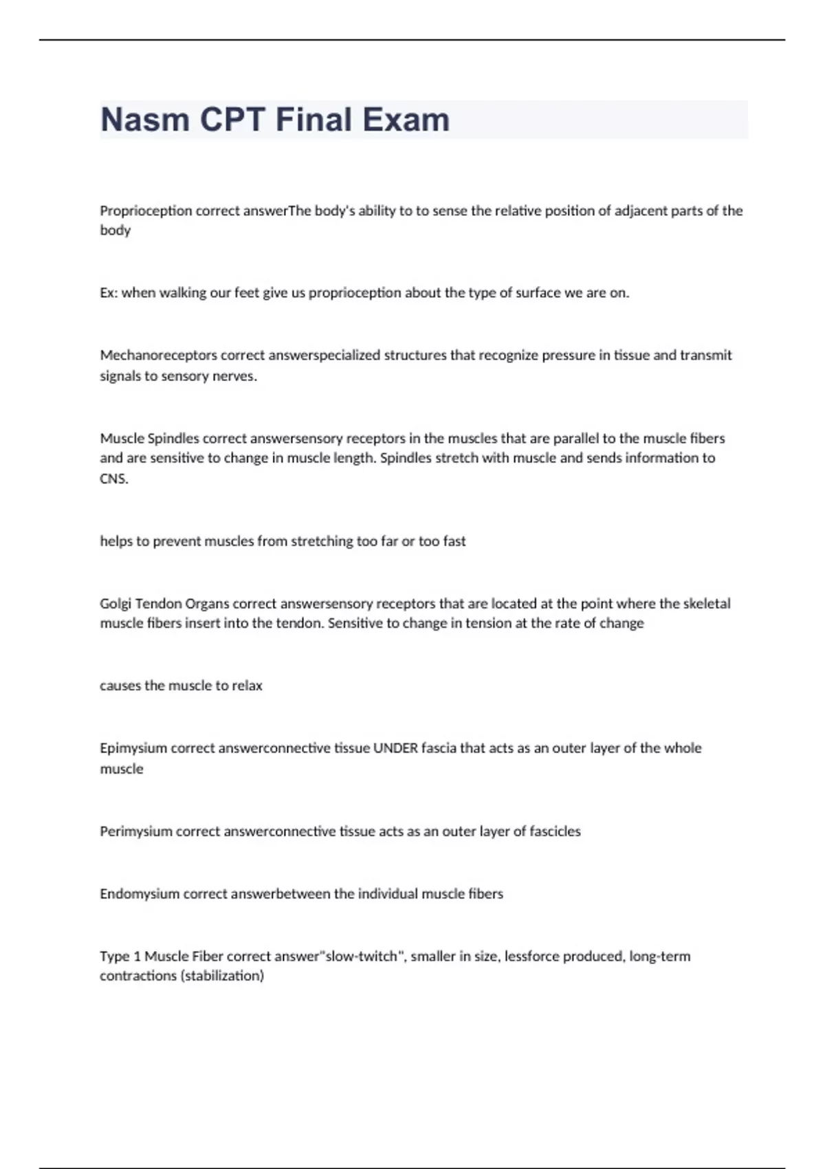 Nasm CPT Final Exam 2023 with 100% correct answers - Nasm CPT - Stuvia US