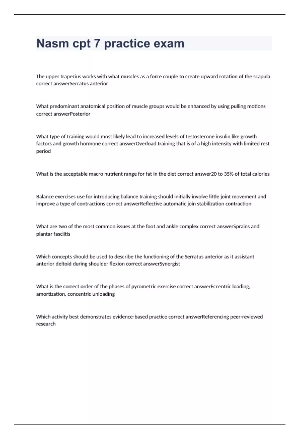 Nasm cpt 7 practice exam 2023 with 100% correct answers - Nasm cpt 7 - Stuvia US