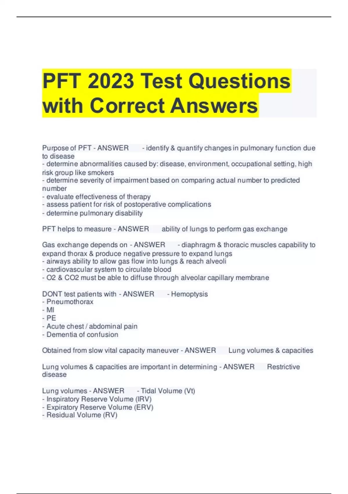PFT 2023 Test Questions with Correct Answers - PFT - Stuvia US