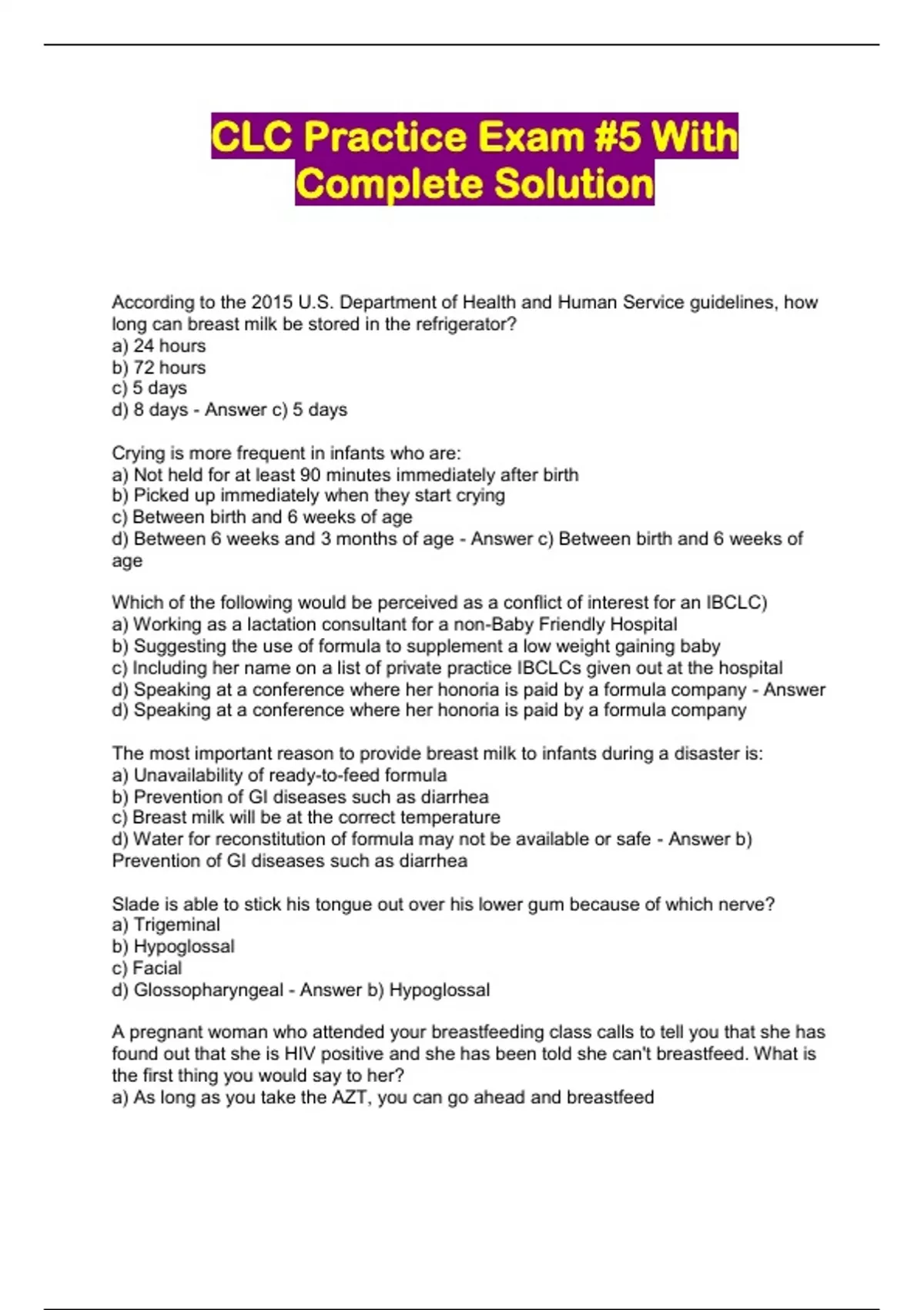 CLC Practice Exam #5 With Complete Solution - CLC Practice - Stuvia US