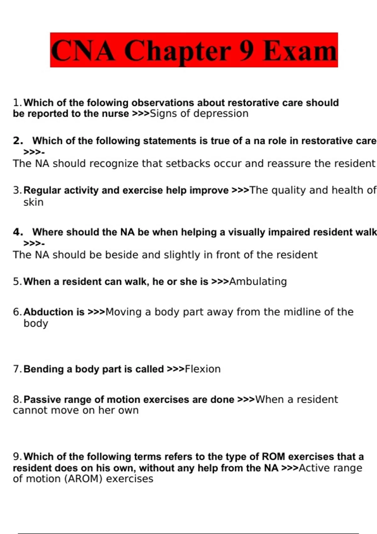 CNA Chapter 9 Exam Questions And Answers 2022 2023 Verified Answers cna-chapter-9-exam-questions-and-answers-2022-2023-verified-answers