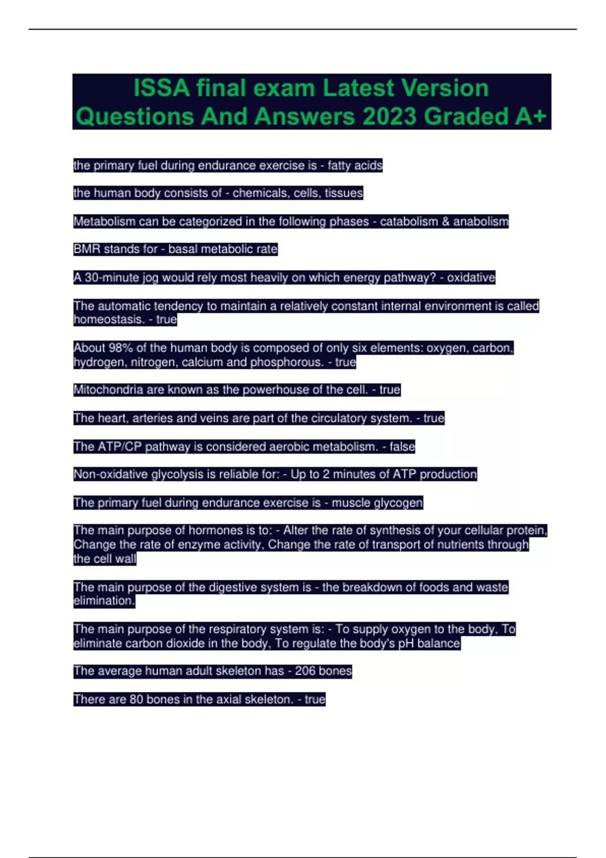 ISSA final exam Latest Version Questions And Answers 2023 Graded A+ ...