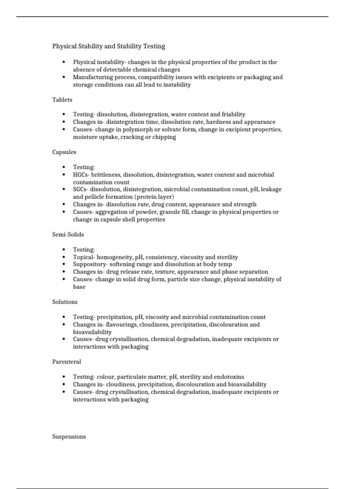 Summary Physical stability and stability testing - Pharmacy ...