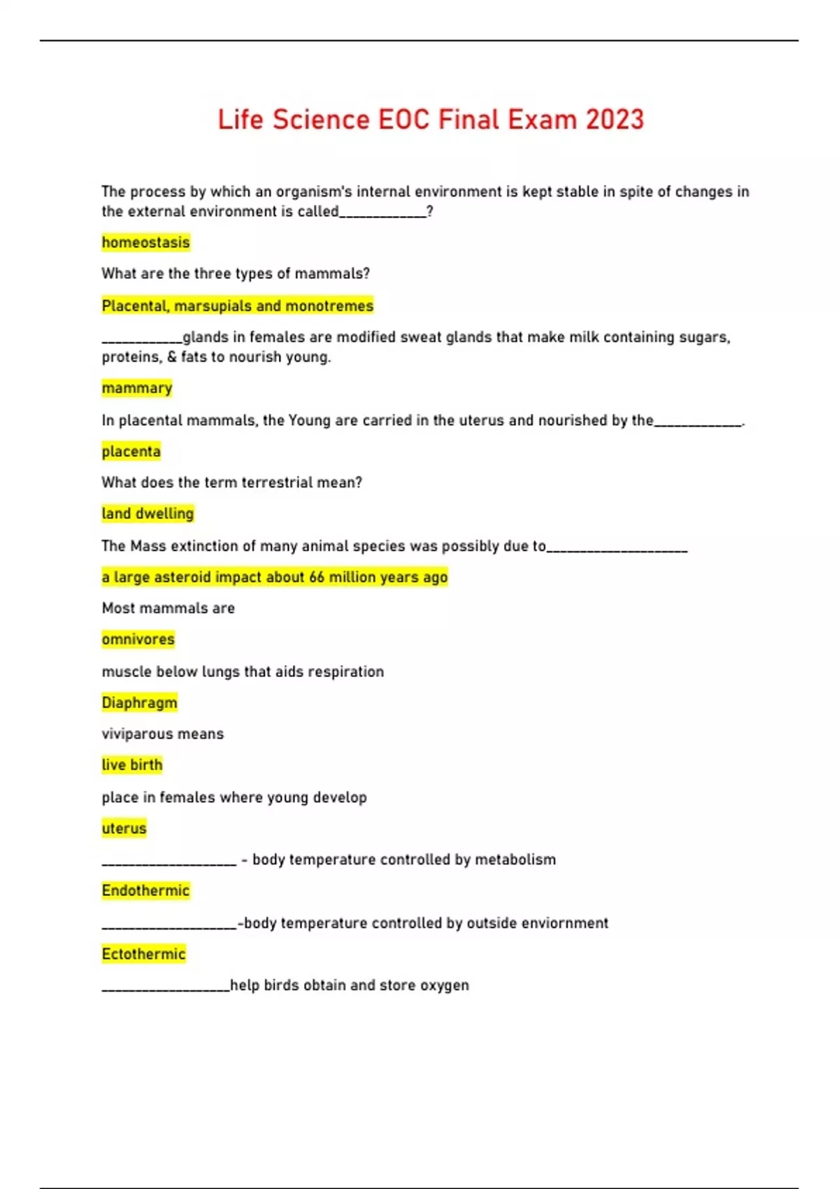 Life Science EOC Final Exam 2023 - Life Science EOC 2023 - Stuvia US
