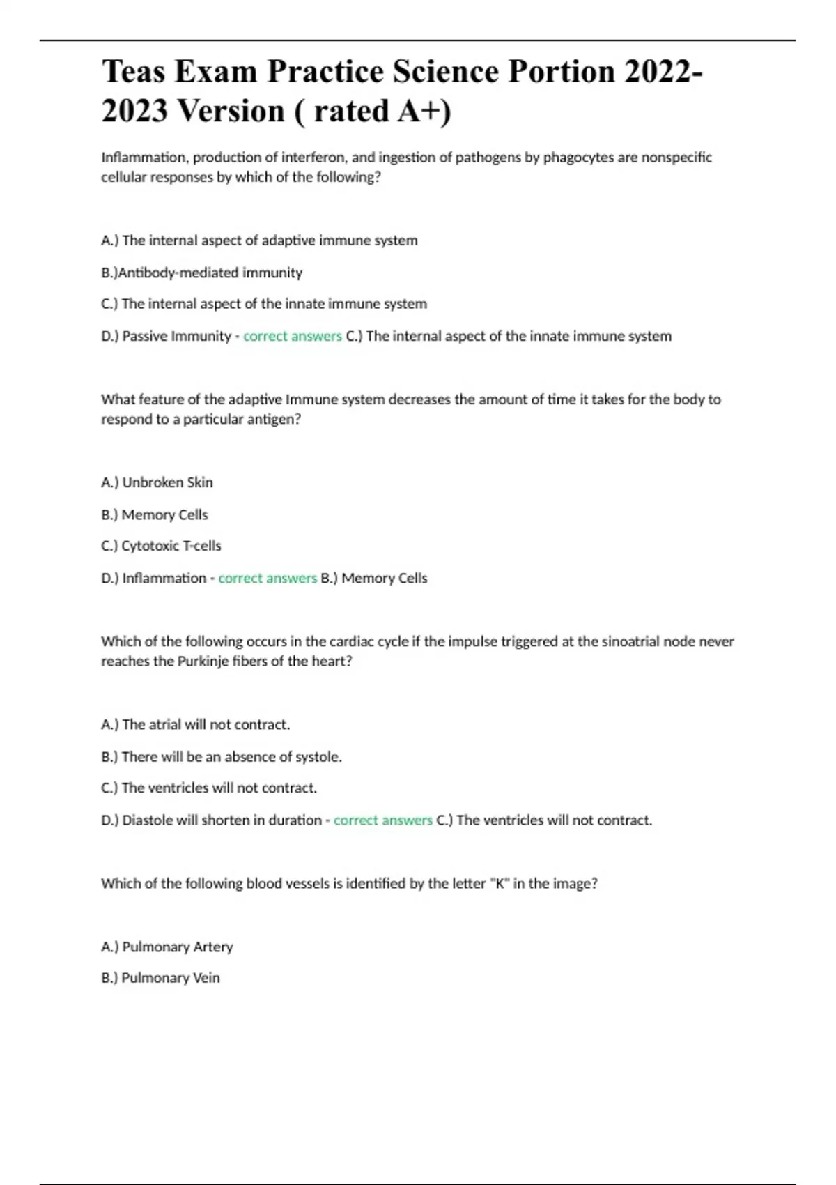 Teas Exam Practice Science Portion Version ( rated A+) - Teas Practice ...