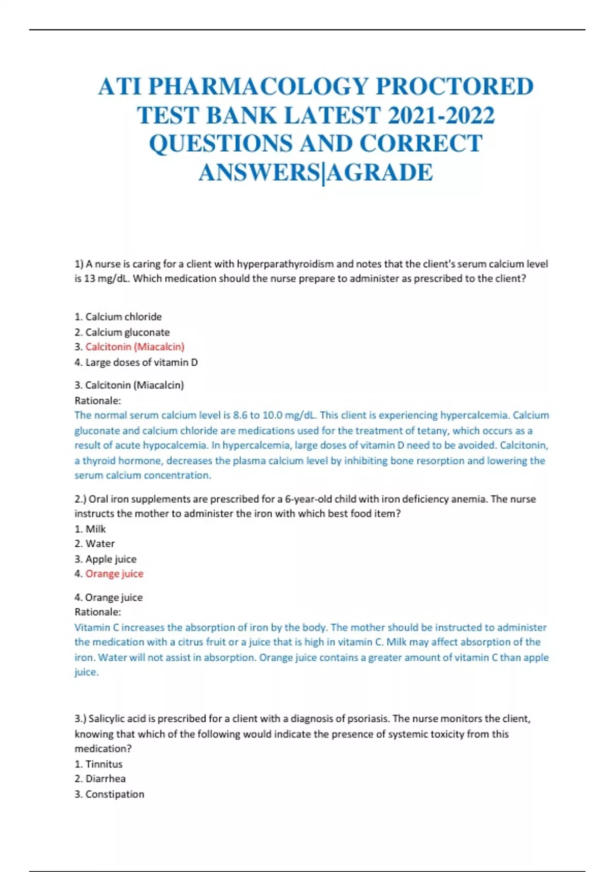 ATI PHARMACOLOGY PROCTORED TEST BANK LATEST QUESTIONS AND CORRECT ...