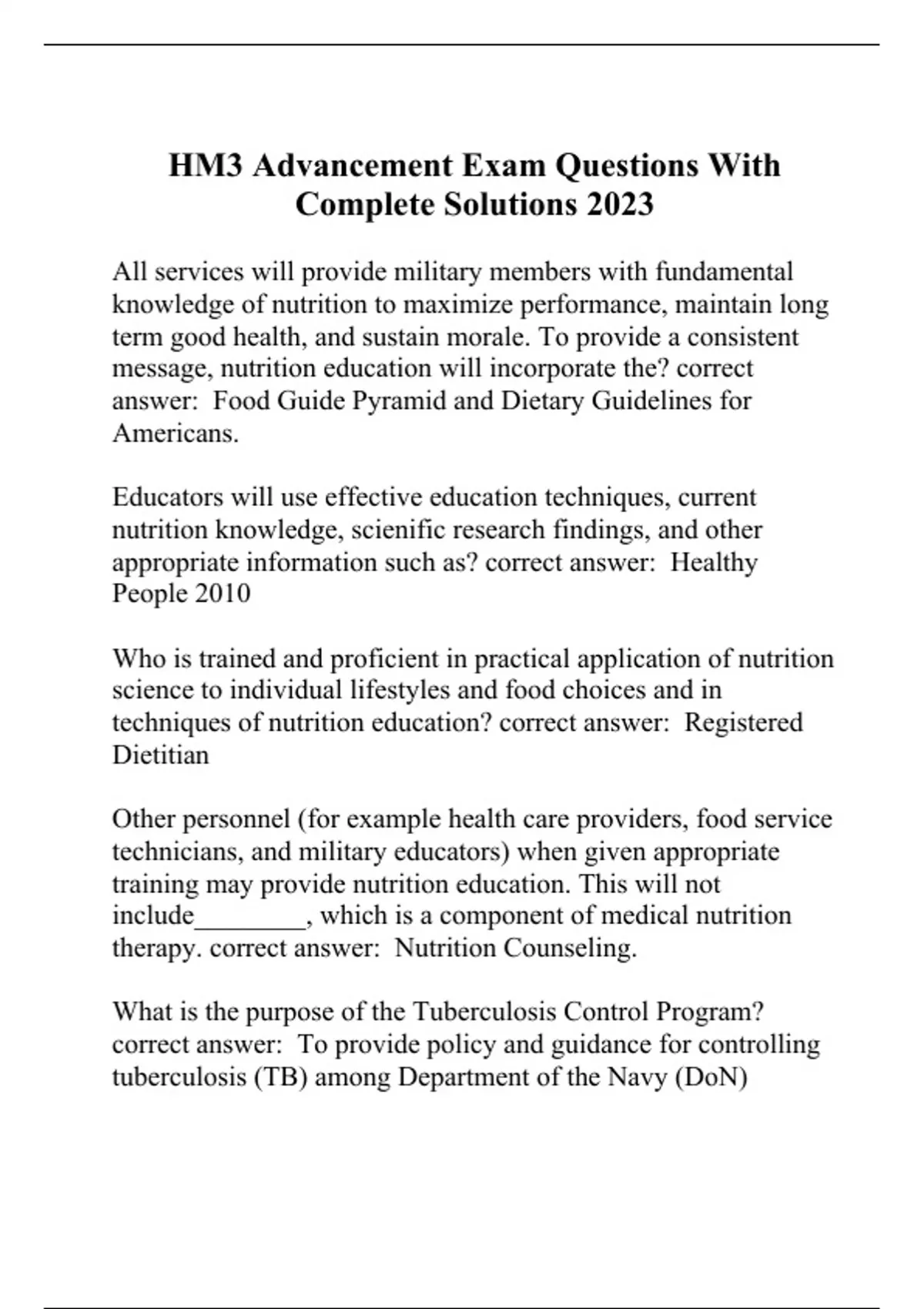 Hm3 Advancement Exam Questions With Complete Solutions 2023 Hm Advancement Stuvia Us