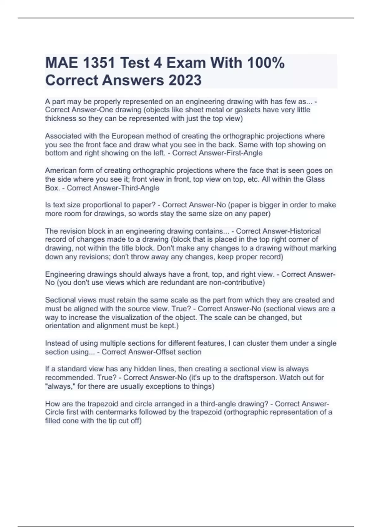 MAE 1351 Test 4 Exam With 100% Correct Answers 2023 - MAE 1351 - Stuvia US