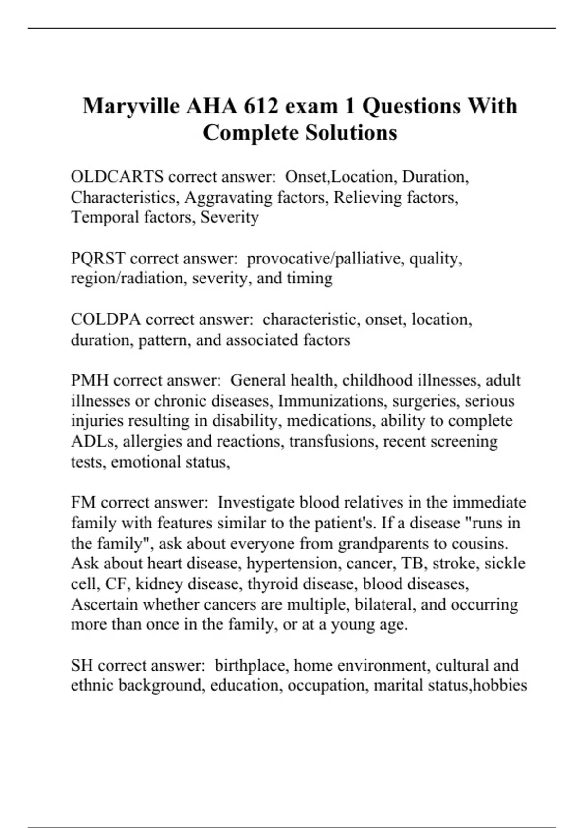 Maryville AHA 612 exam 1 Questions With Complete Solutions - NURS 612 - Stuvia US