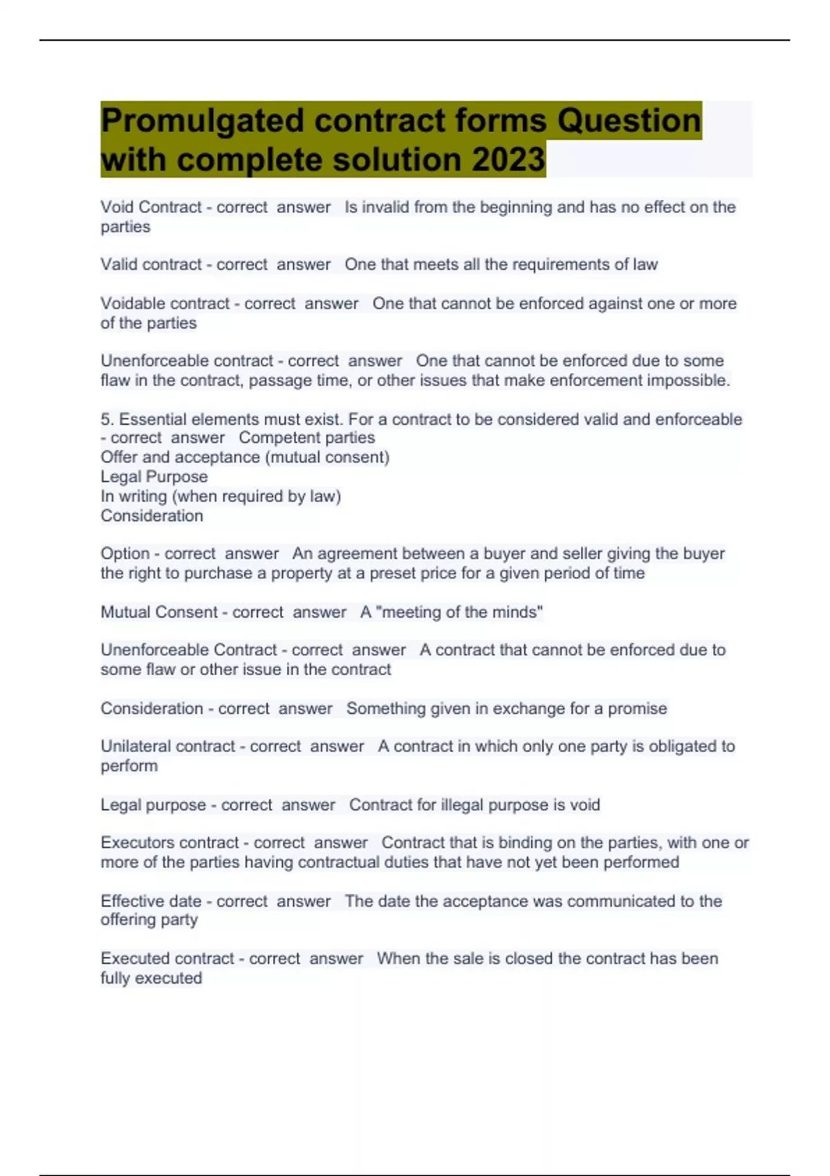 Promulgated contract forms Question with complete solution 2023 ...