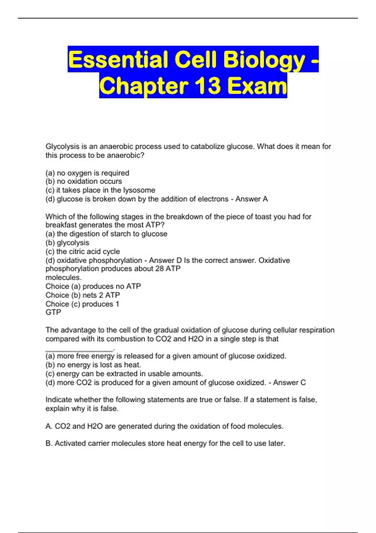 Essential Cell Biology - Chapter 13 Exam - Essential Cell Biology ...
