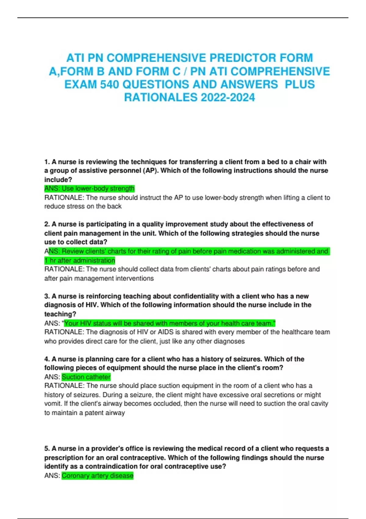 ATI PN COMPREHENSIVE PREDICTOR FORM A,FORM B AND FORM C / PN ATI ...