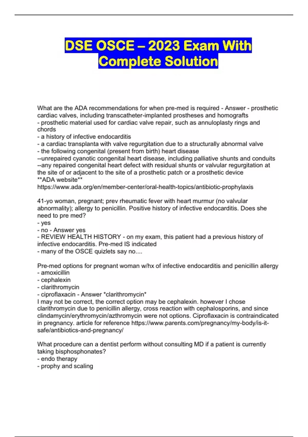 DSE OSCE – 2023 Exam With Complete Solution - DSE OSCE - Stuvia US