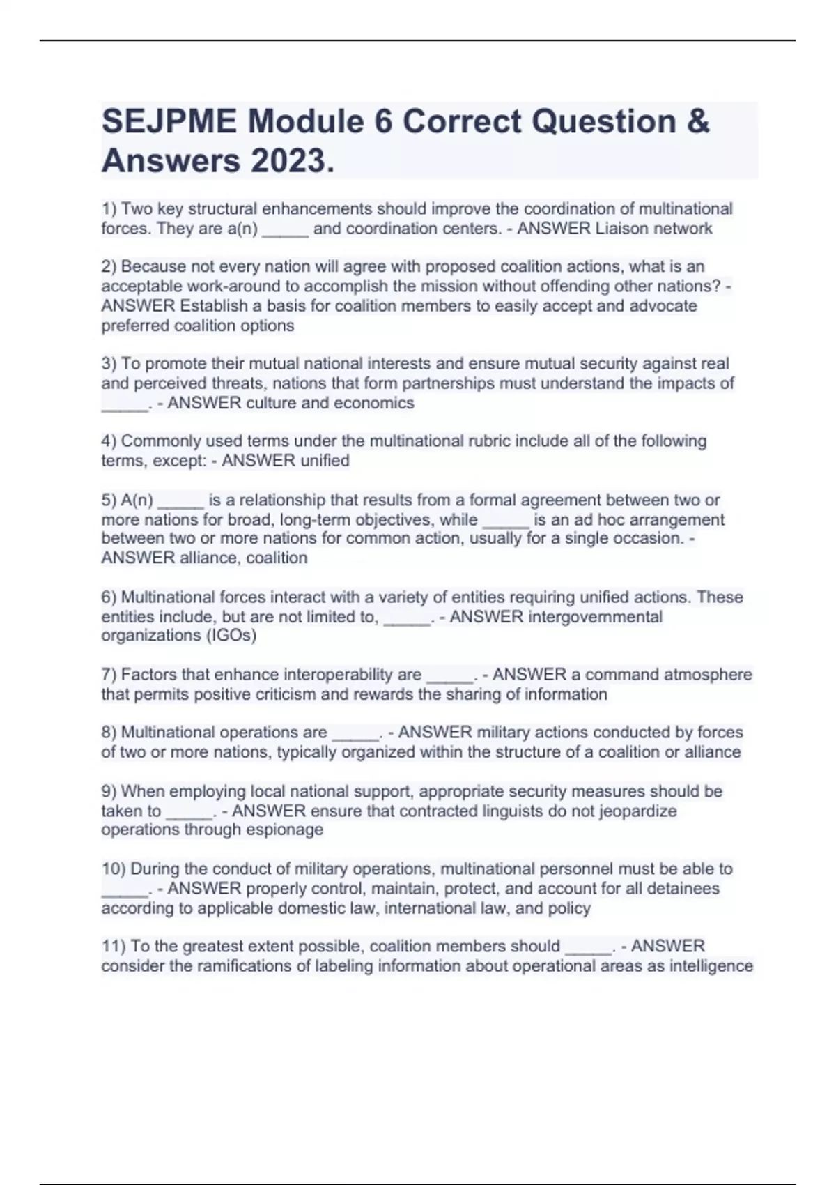 SEJPME Module 6 Correct Question & Answers 2023. - SEJPME - Stuvia US
