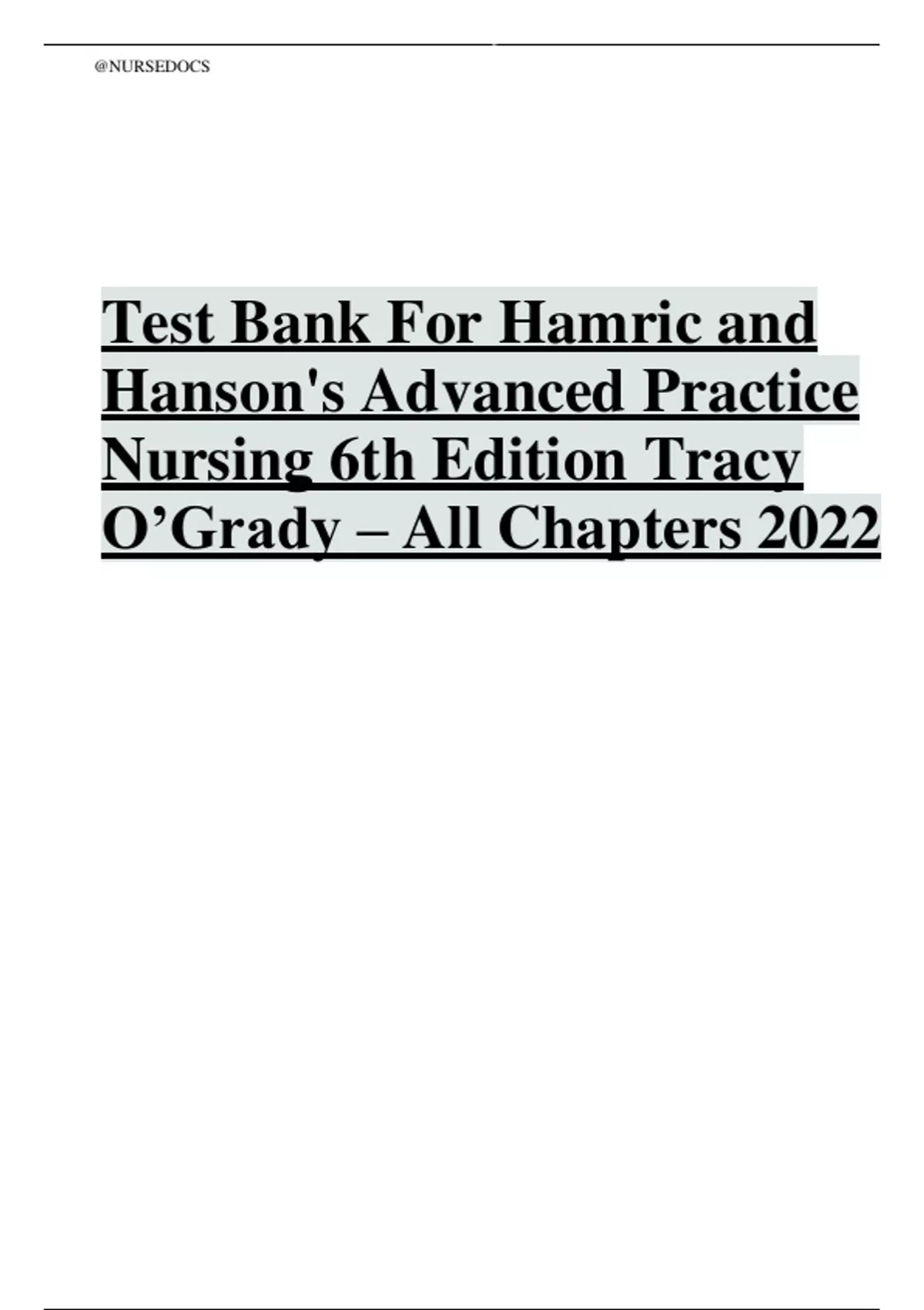 Hamric and Hanson’s Advanced Practice Nursing An Integrative Approach ...