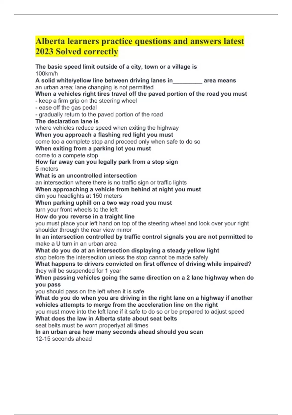 Alberta learners practice questions and answers latest 2023 Solved ...
