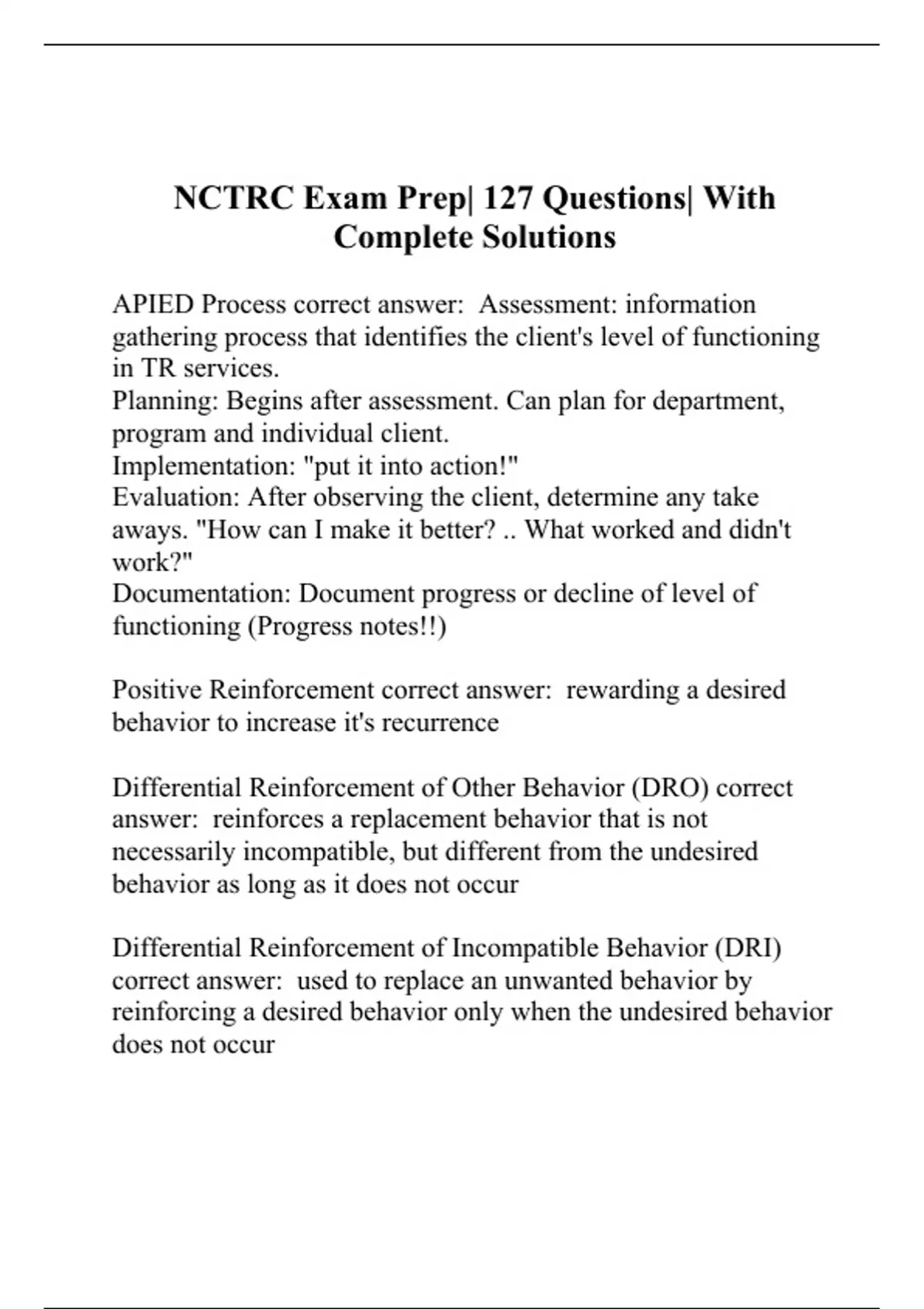 NCTRC Exam Prep| 127 Questions| With Complete Solutions - NCTRC - Stuvia US