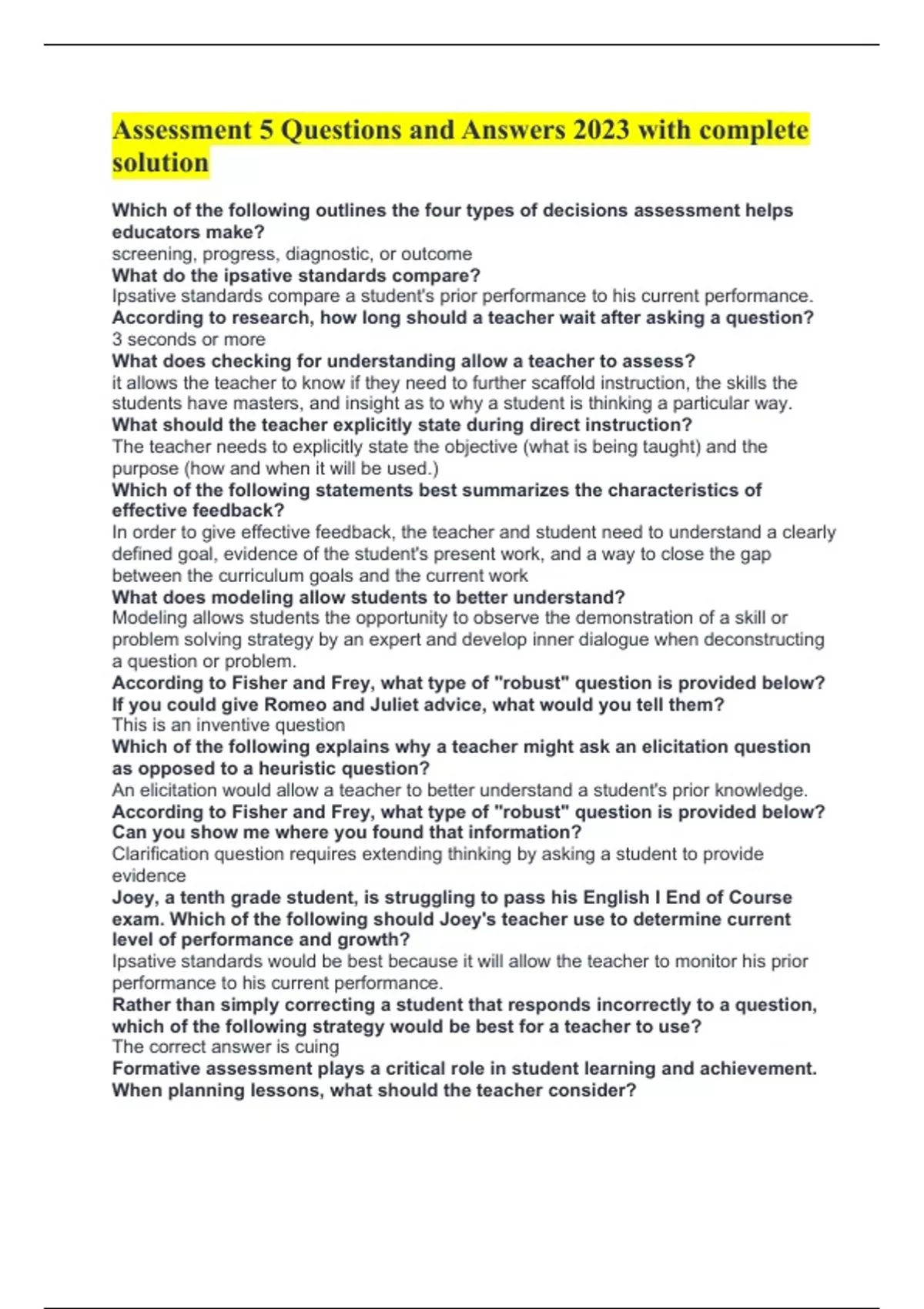 Assessment 5 Questions and Answers 2023 with complete solution - Assessment 5 - Stuvia US