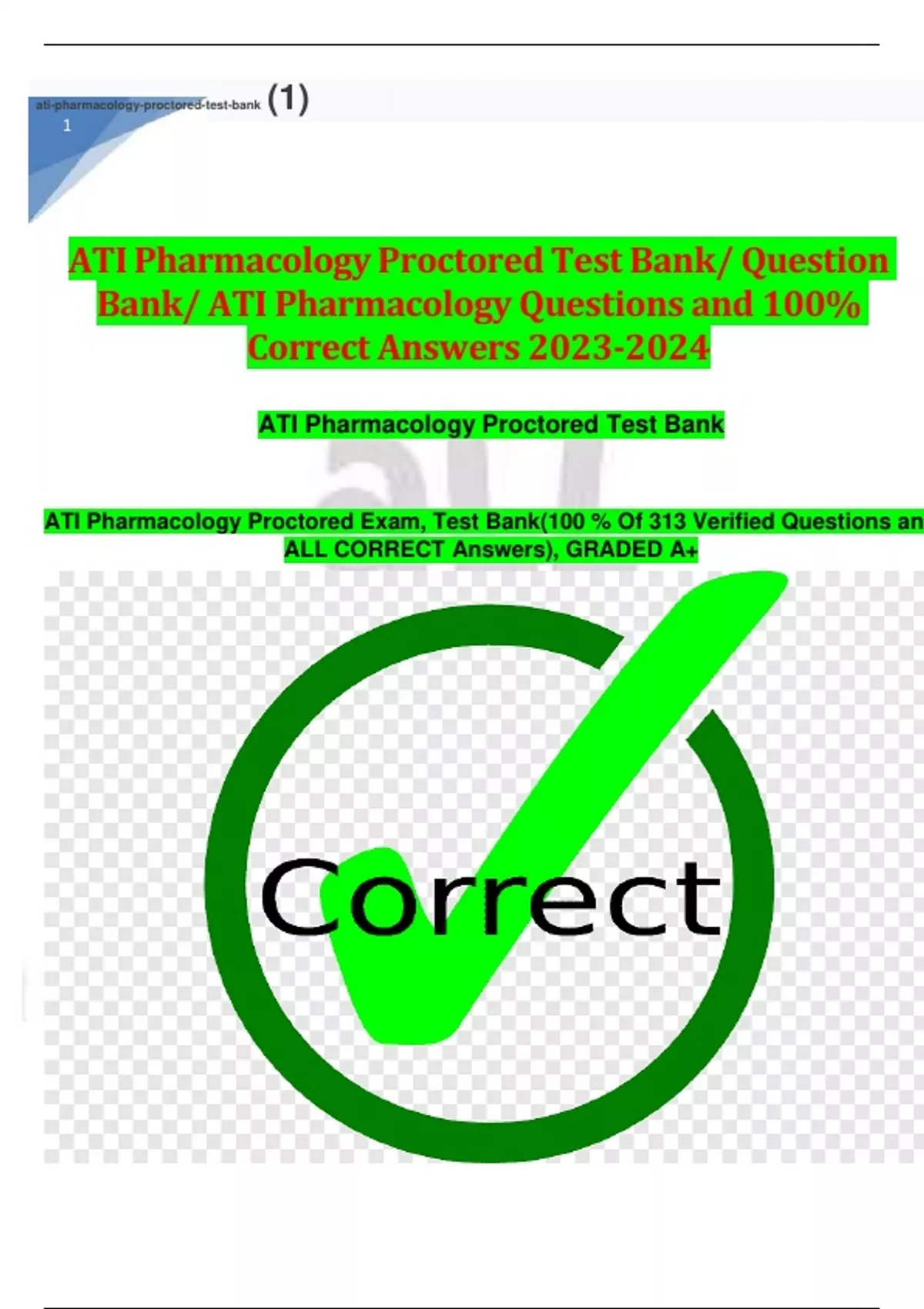 ATI Pharmacology ProctoredTest Bank/ Question Bank/ ATI Pharmacology ...