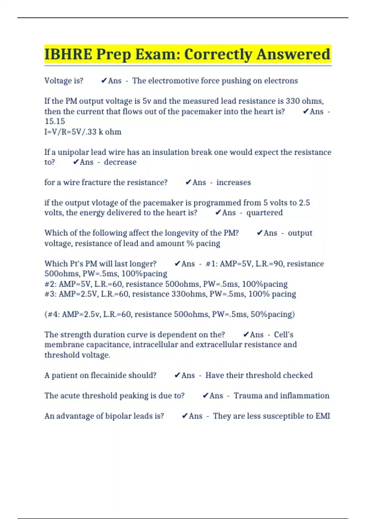 IBHRE Prep Exam: Correctly Answered - IBHRE - Stuvia UK