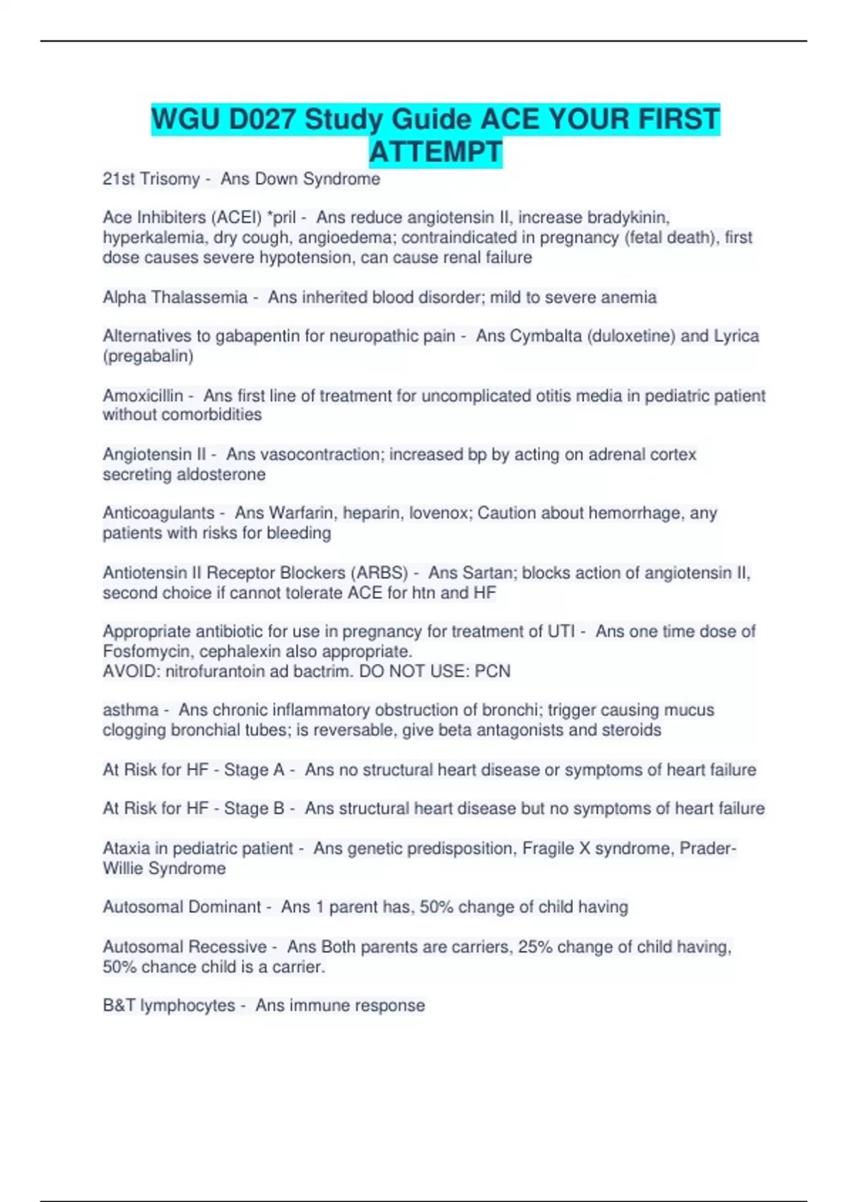 WGU D027 Advanced Pathopharmacological Foundations Latest Update ...