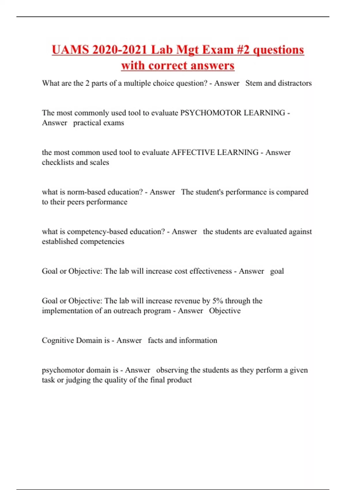 UAMS Lab Mgt Exam #2 questions with correct answers - UAMS - Stuvia US