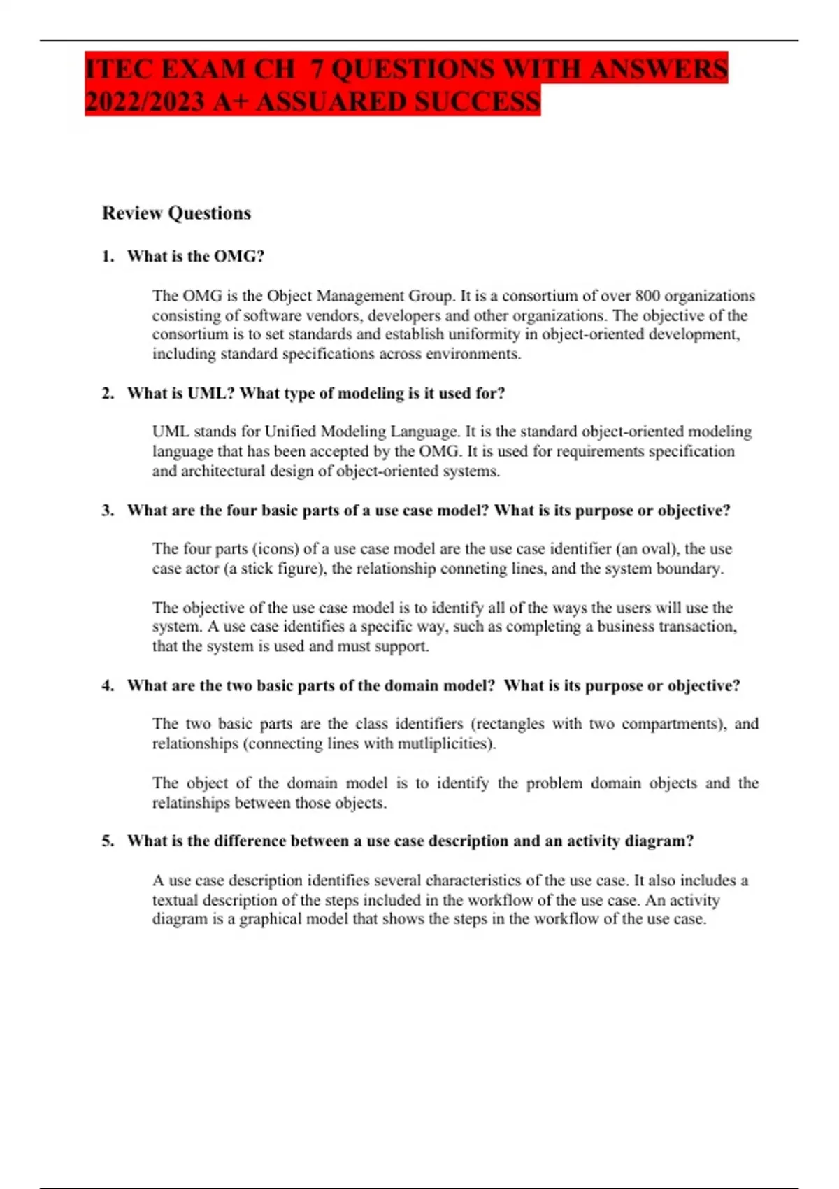 ITEC EXAM CH 7 QUESTIONS WITH ANSWERS 2022/2023 A+ ASSUARED SUCCESS ...