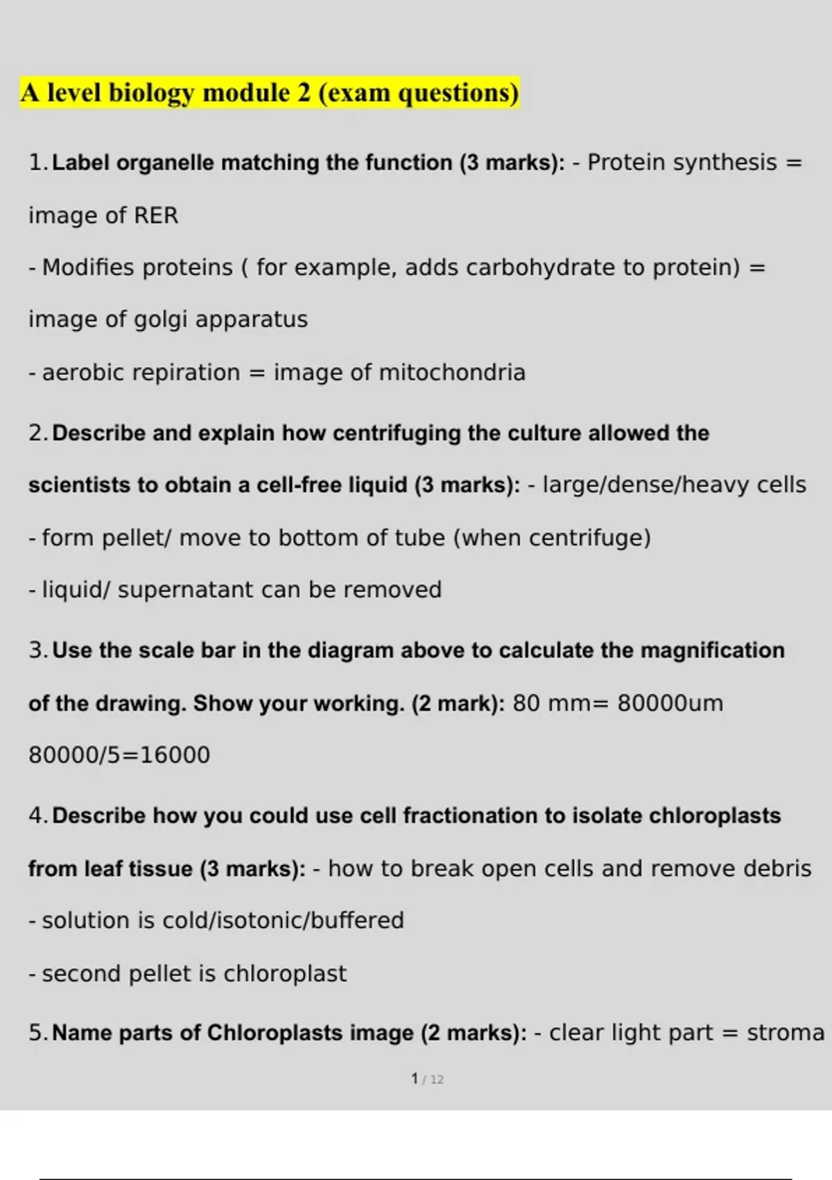 OCR A level biology - module 2 (exam questions) - OCR - Stuvia US