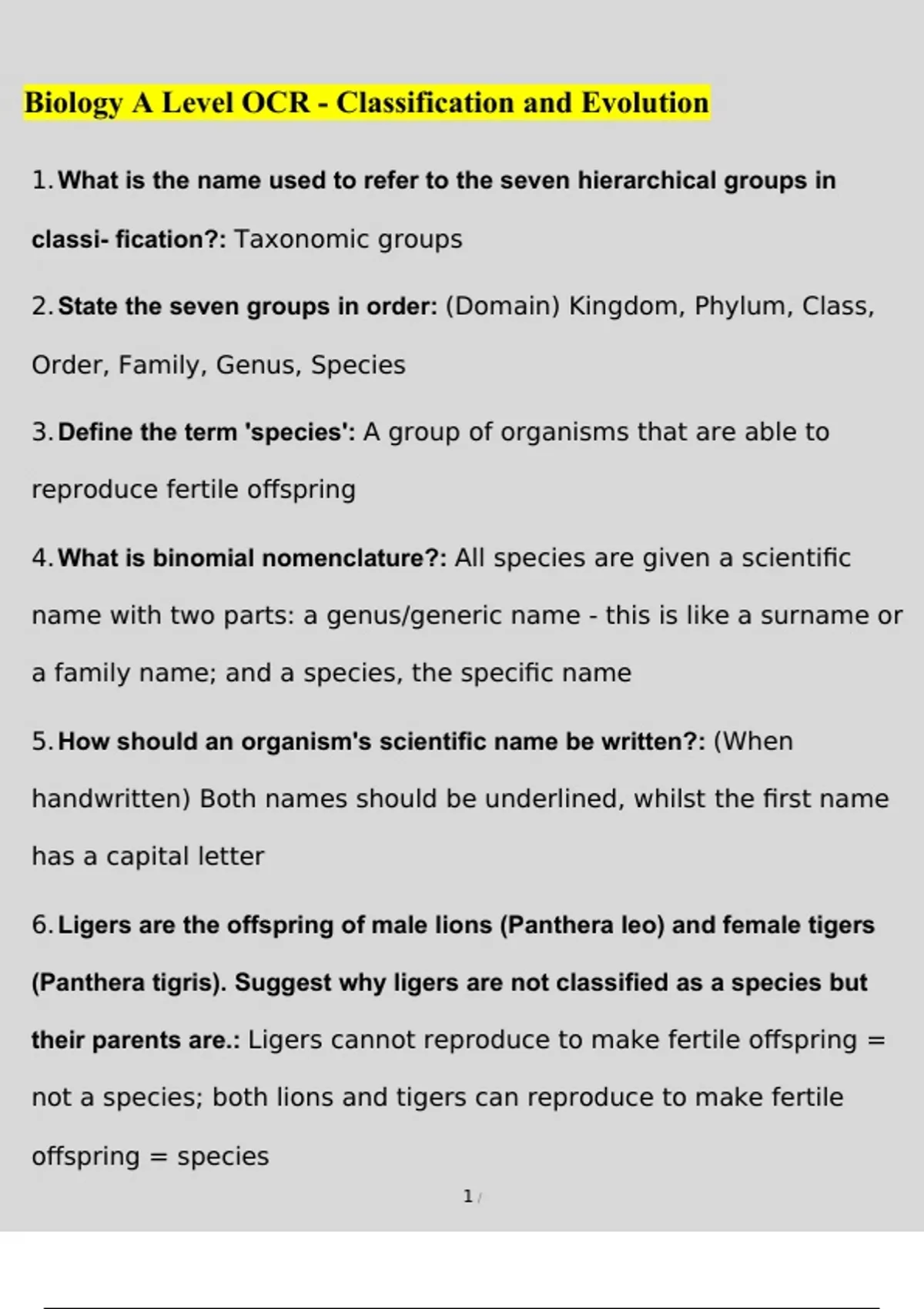 Biology A Level OCR - Classification and Evolution. (2023) (Verified ...