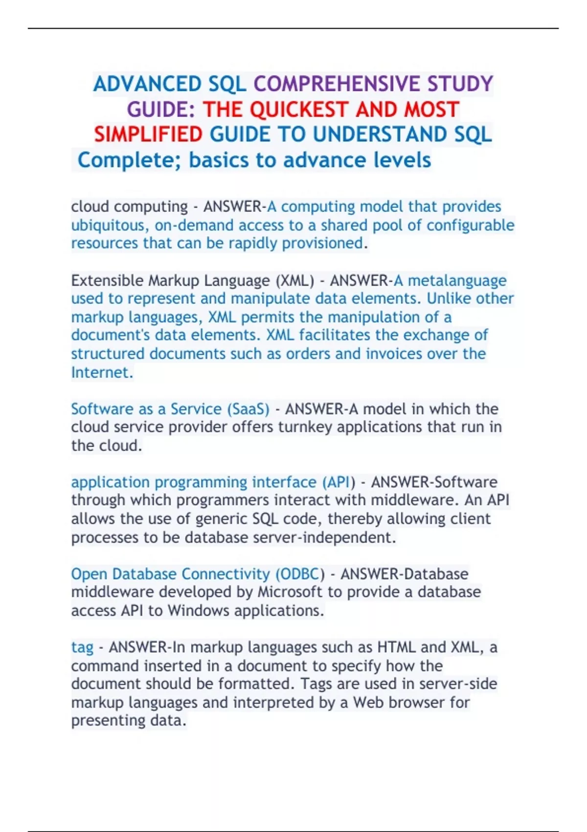 ADVANCED SQL/ WGU C170 ADVANCED SQL: COMPLETE STUDY KIT - EVERYTHING YOU NEED|A GRADE| MOST ...