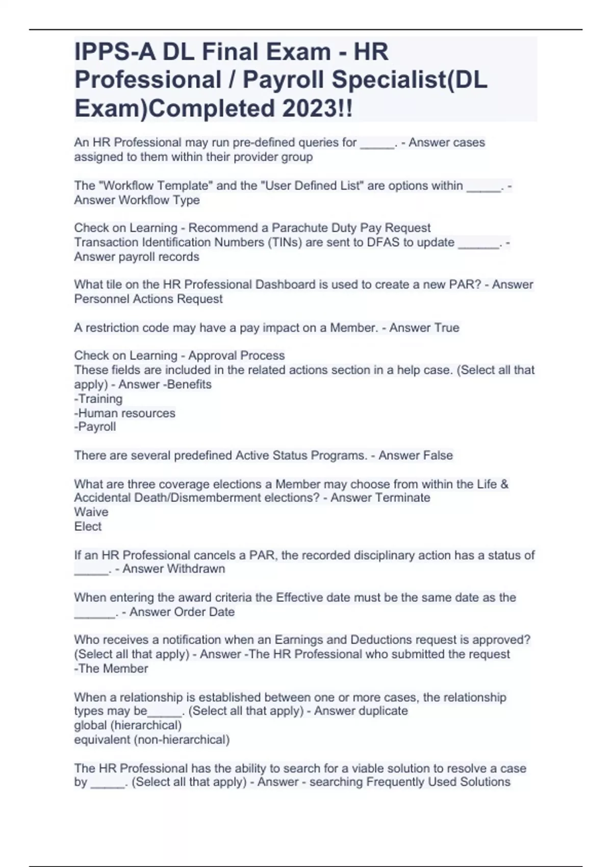 IPPS-A DL Final Exam - HR Professional / Payroll Specialist(DL Exam ...