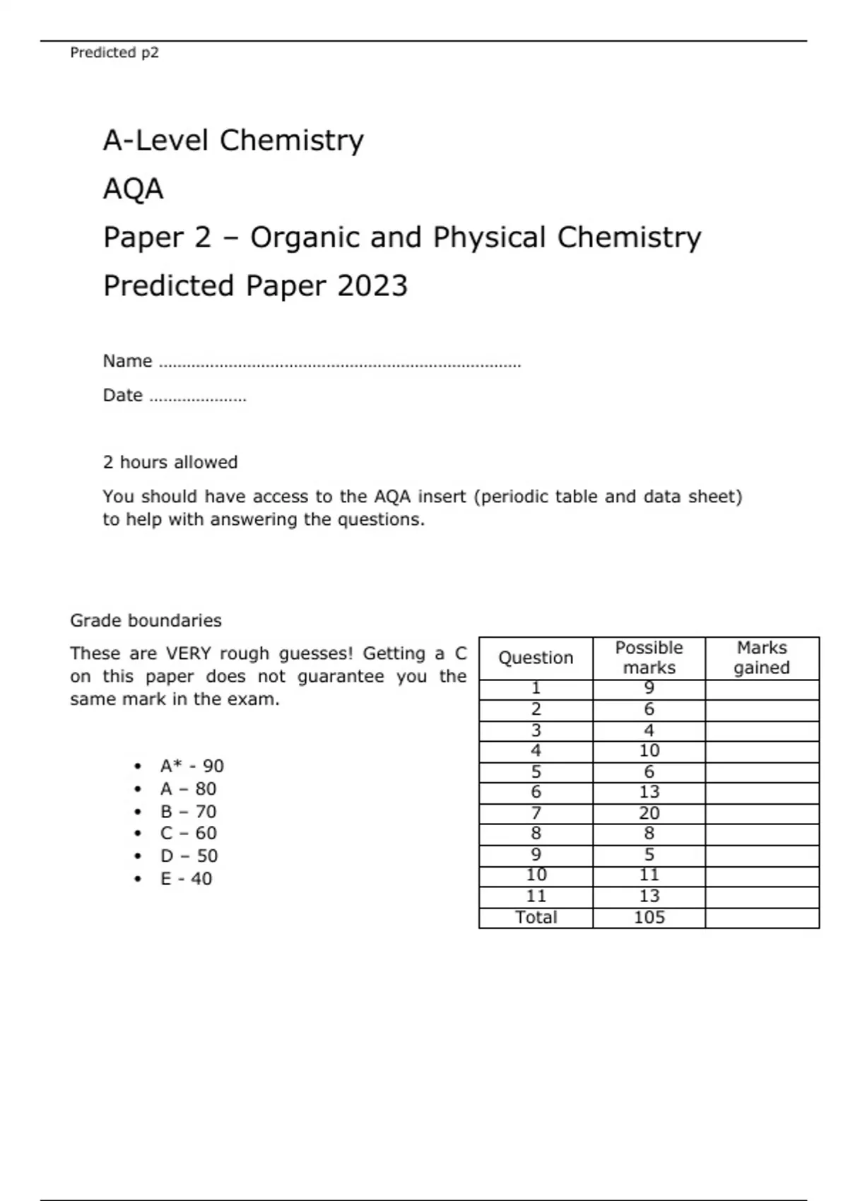 AQA A Level Chemistry Paper 2 Predicted Paper 2023 – Organic and ...