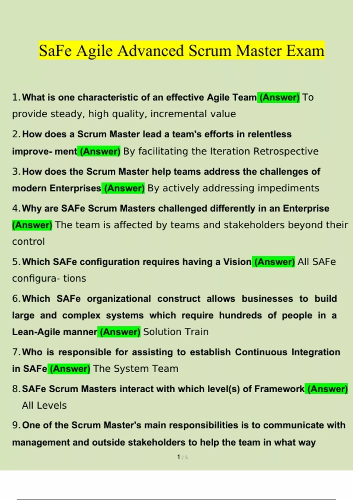 Safe Agile Advanced Scrum Master Exam 2023 Questions And Answers Verified Answers By Expert