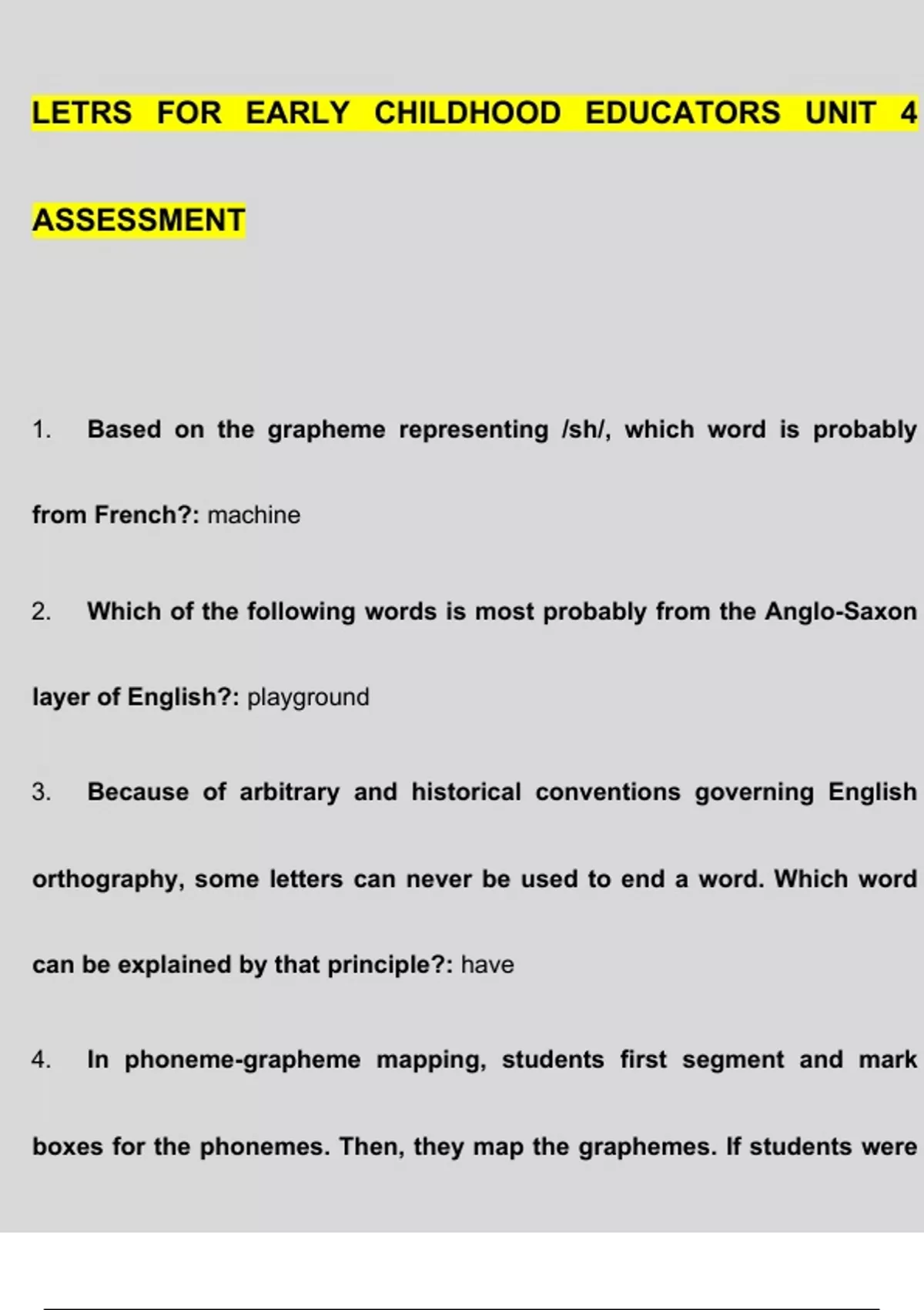 LETRS FOR EARLY CHILDHOOD EDUCATORS UNIT 4 ASSESSMENT EXAM 2025 LATEST ...