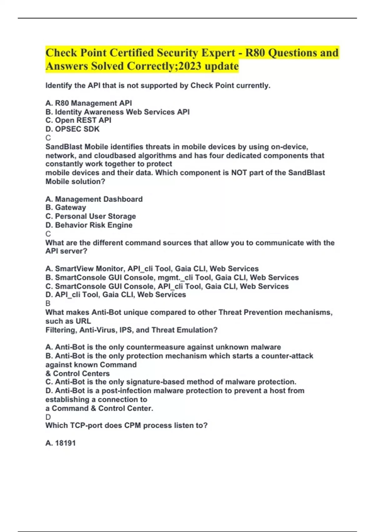 Check Point Certified Security Expert - R80 Questions and Answers ...