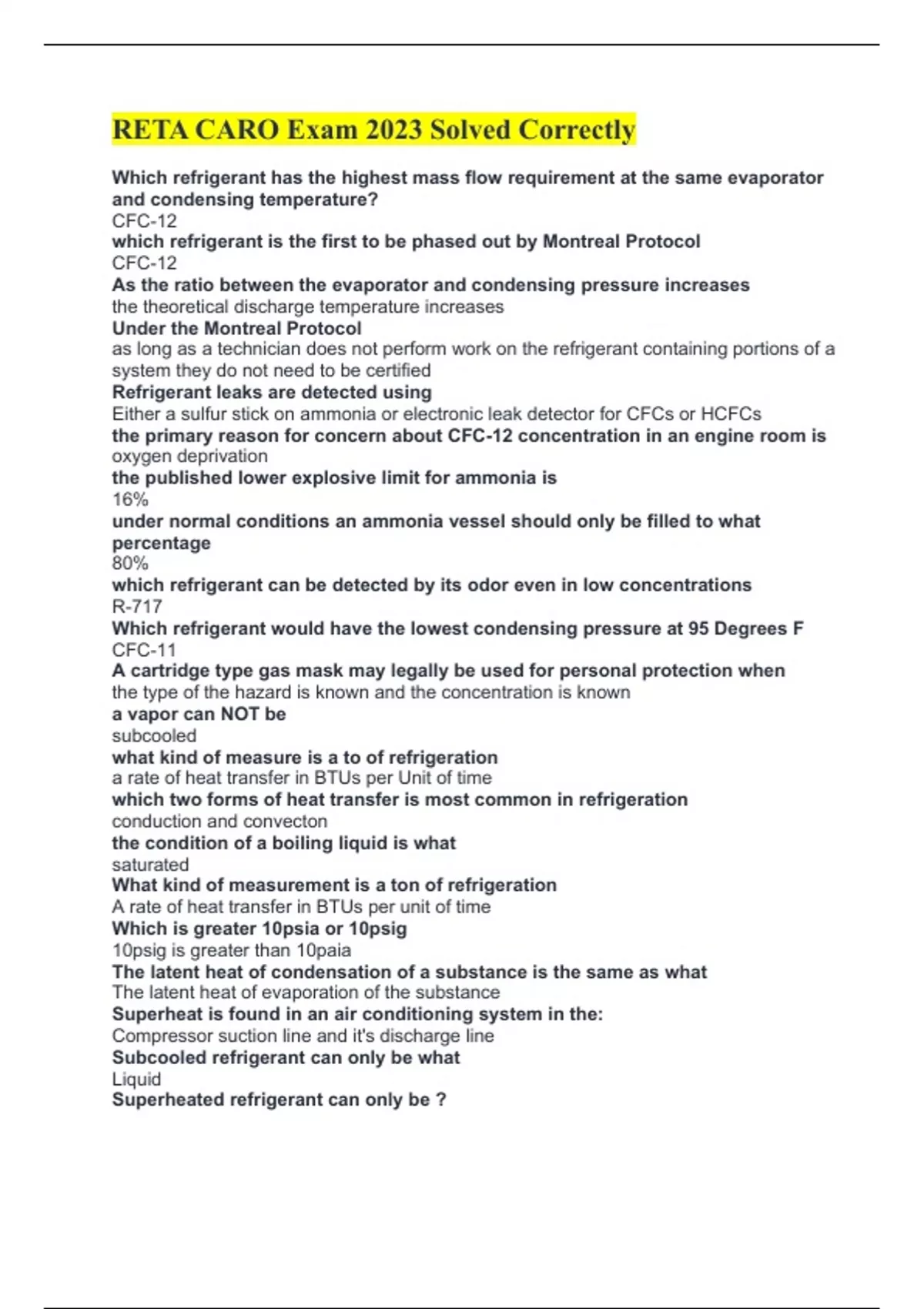 RETA CARO Exam 2023 Solved Correctly - RETA CARO - Stuvia US