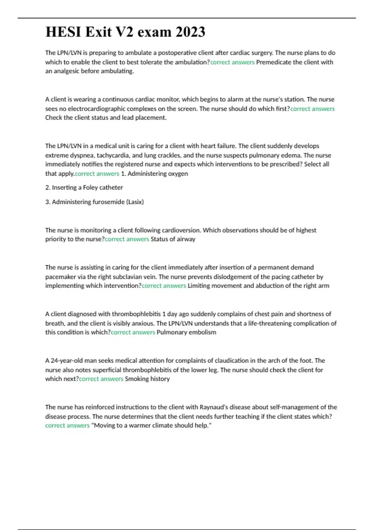 HESI Exit V2 exam 2023 - HESI Exit V2 - Stuvia US