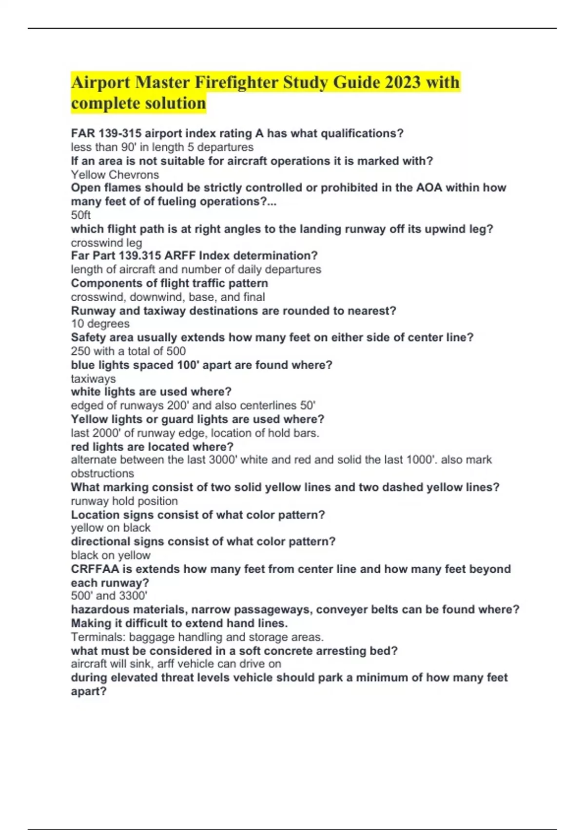 Airport Master Firefighter Study Guide 2023 with complete solution - Airport master firefighter ...