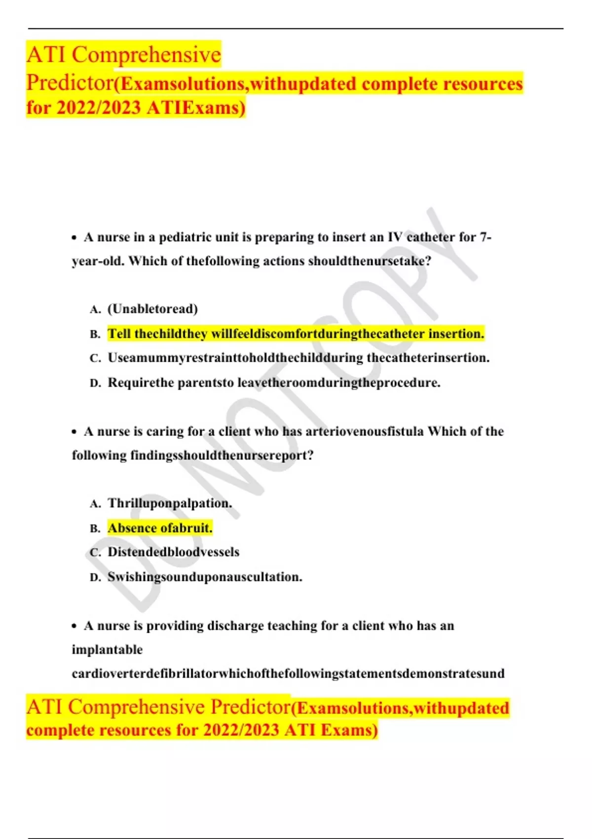ATI Comprehensive Predictor(Examsolutions,withupdated complete ...