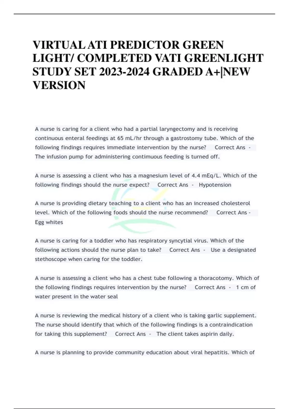 VIRTUAL ATI PREDICTOR GREEN LIGHT/ COMPLETED VATI GREENLIGHT STUDY SET GRADED A+|NEW VERSION ...