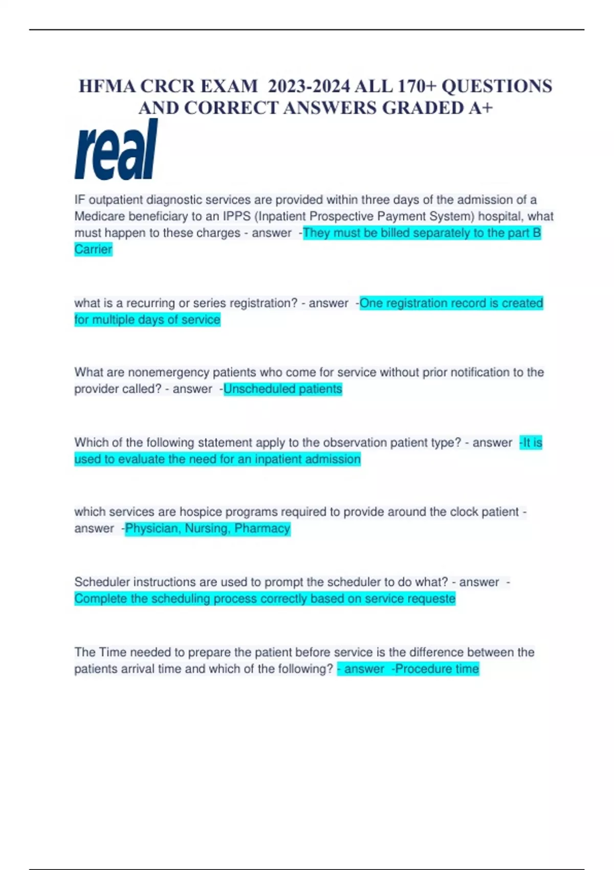 HFMA CRCR exam 2023 with 100% correct answers GRADED A/LATEST VERSION 3 ...
