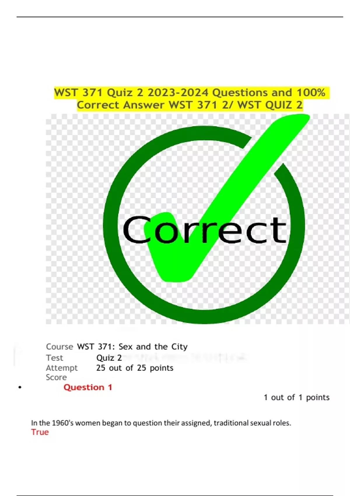 WST 371 Quiz Questions and 100% Correct Answer WST 371 2/ WST QUIZ 2 ...