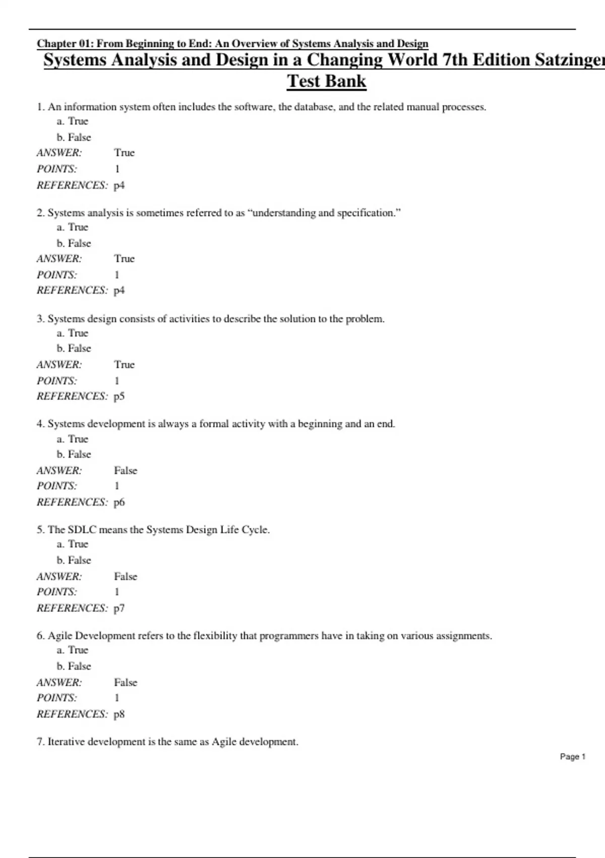 Complete Test Bank Systems Analysis and Design in a Changing World 7th ...