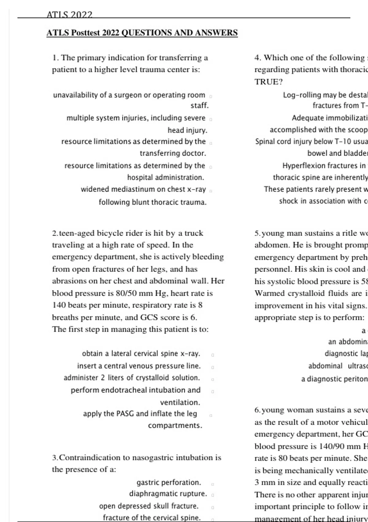 ATLS Post Test 2021 QUESTIONS AND ANSWERS Medicine 108 Stuvia US