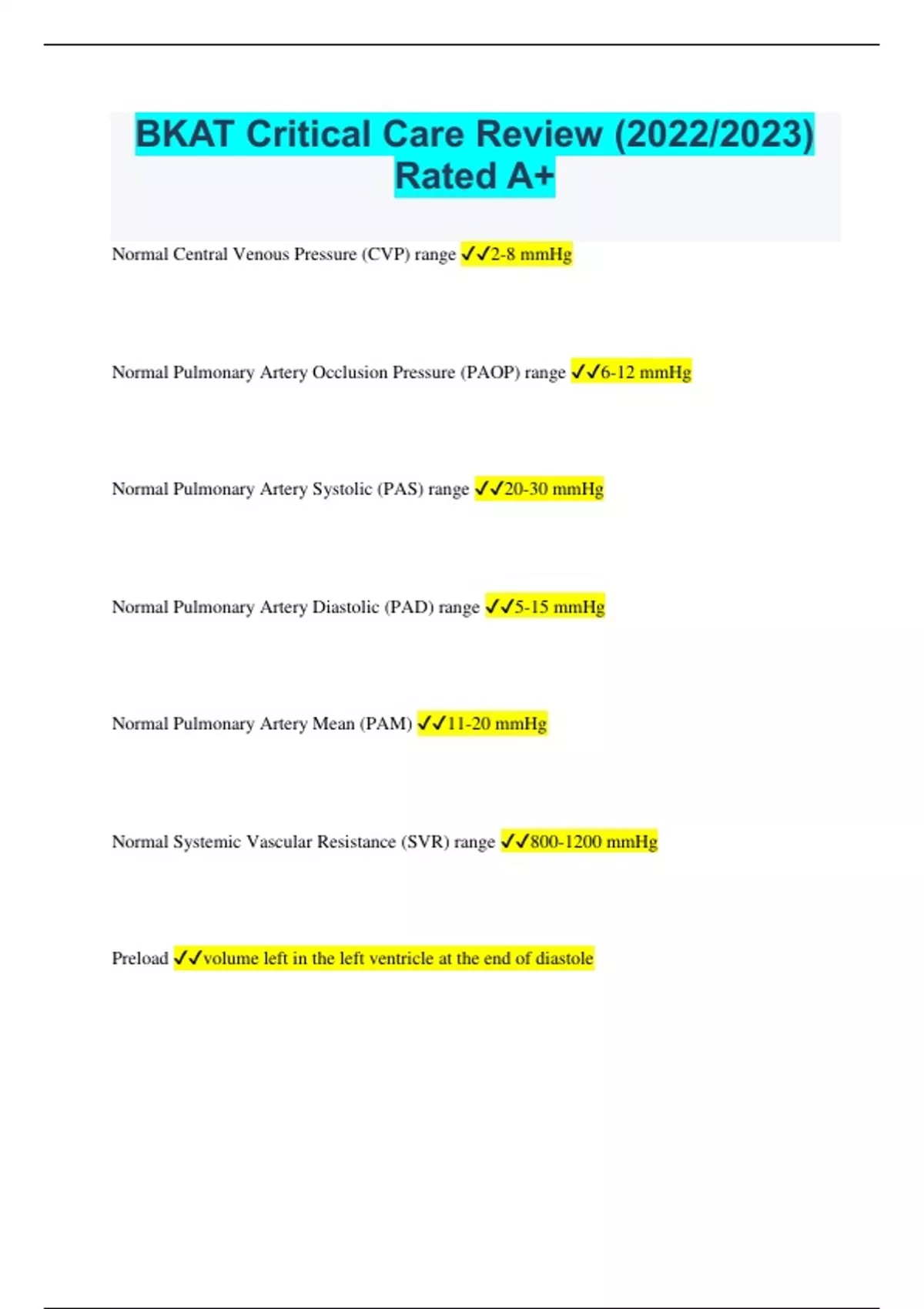 BKAT Critical Care Review (2022/2023) Rated A+ - BKAT - Stuvia US