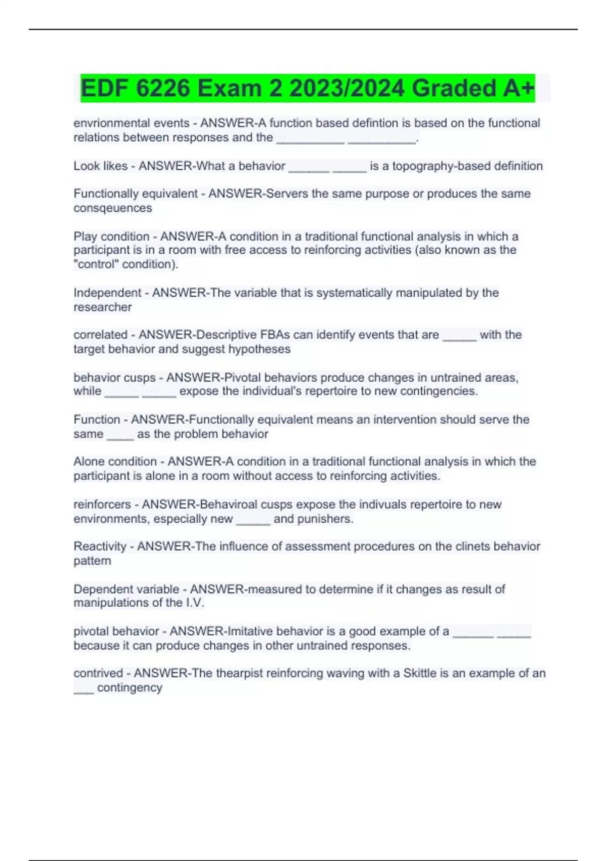 EDF 6226 Exam 2 2023/2024 Graded A+ - EDF 6226 - Stuvia US