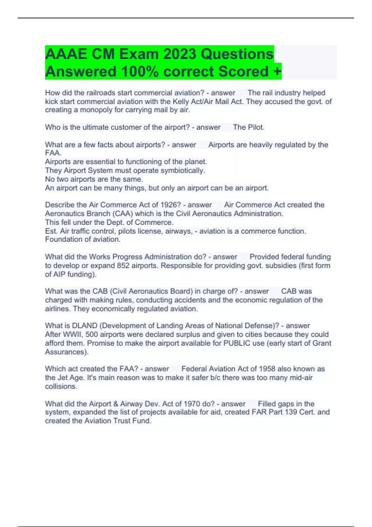 AAAE CM Exam 2023 Questions Answered 100% correct Scored + - AAAE CM ...