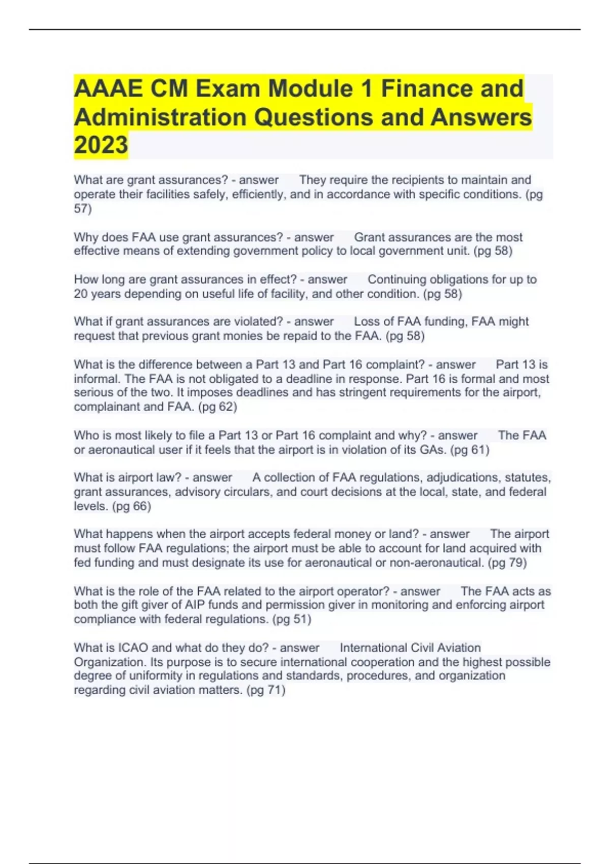 AAAE CM Exam Module 1 Finance and Administration Questions and Answers ...