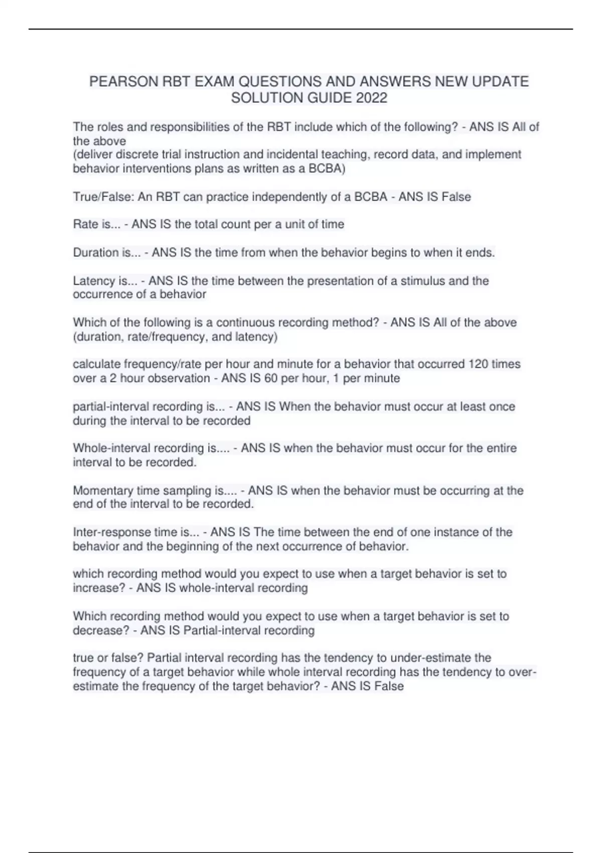 PEARSON RBT EXAM QUESTIONS AND ANSWERS NEW UPDATE SOLUTION GUIDE 2023 ...