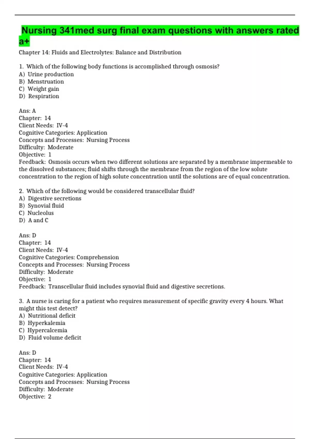 Nursing 341med surg final exam questions with answers rated a+ ...